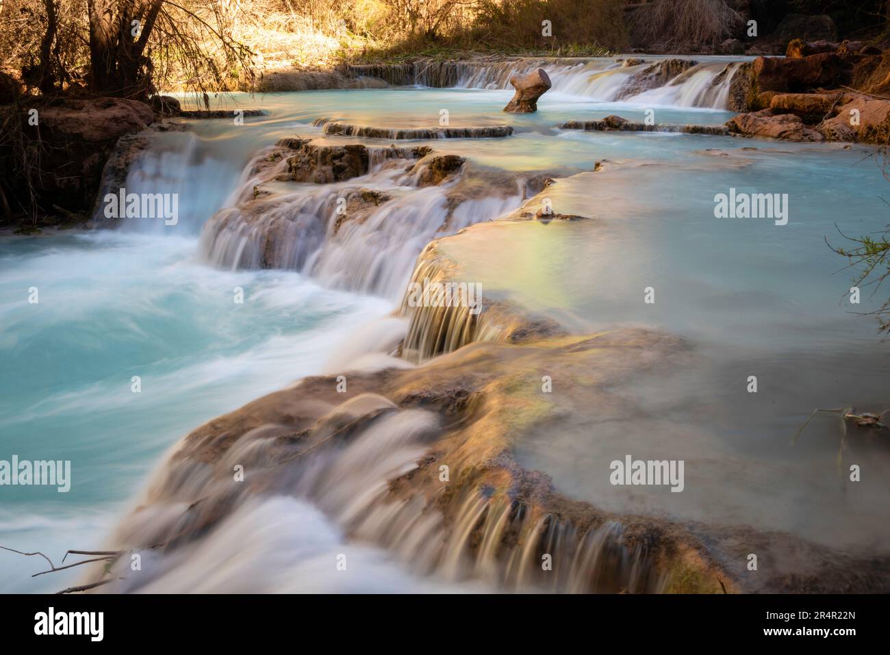 The travertine terraces below Havasu Falls. Supai, Arizona, USA Stock ...
