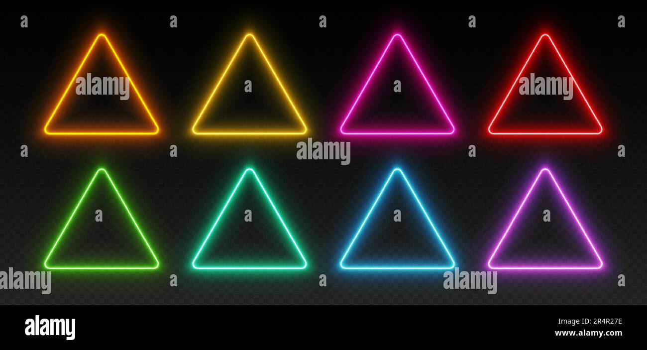 Neon triangle frames, glowing borders set, colorful futuristic UI ...