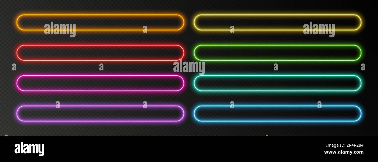 Neon rounded rectangle frames, vibrant glowing borders, isolated colorful UI elements Stock ...