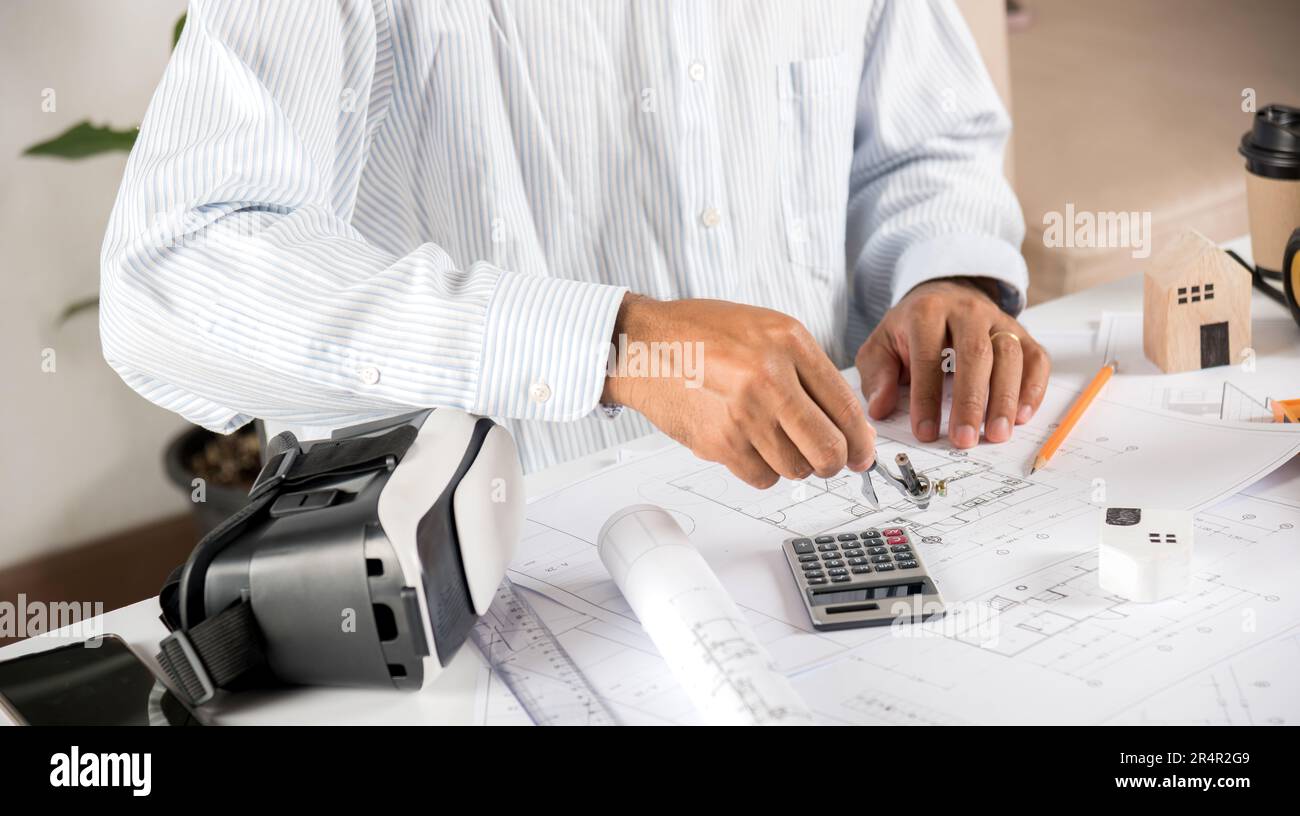 Architectural building design and construction plans with blueprints ...