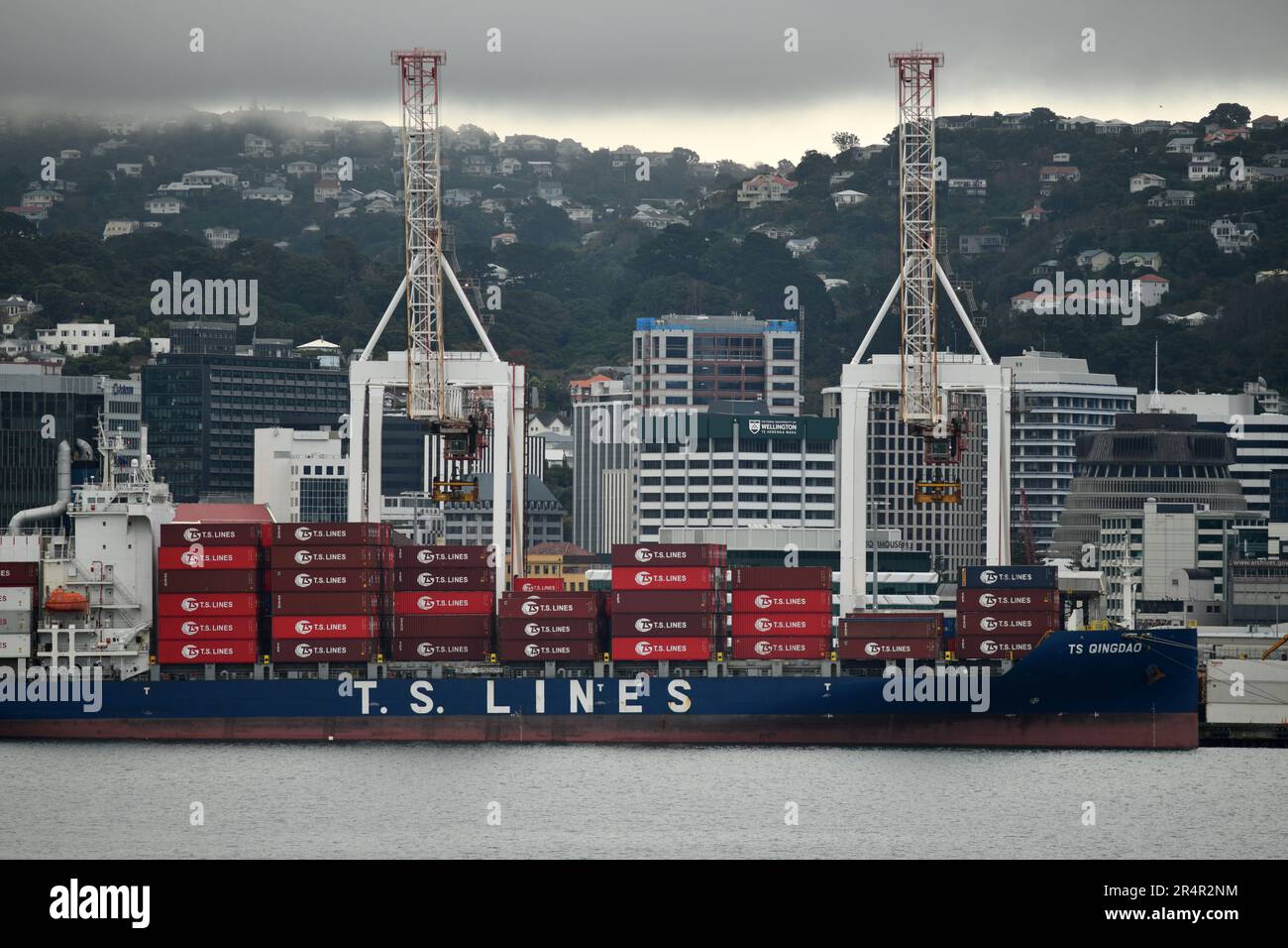 WELLINGTON, NEW ZEALAND, MAY 16, 2023:The container ship TS Qingdao ...