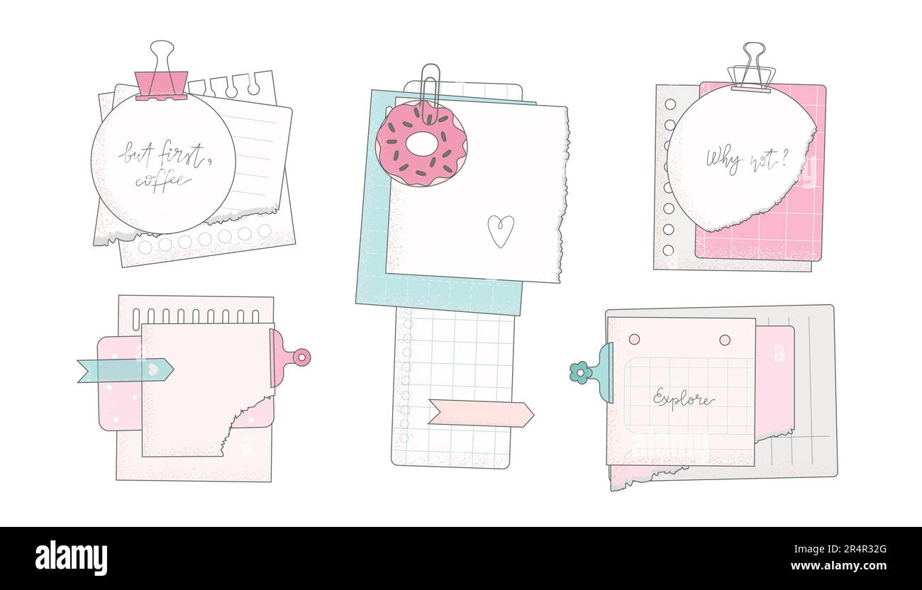 Stickers, note papers, planner doodles vector illustrations collection ...