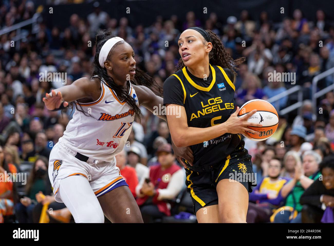 FILE - Los Angeles Sparks forward Dearica Hamby (5) drives to the ...
