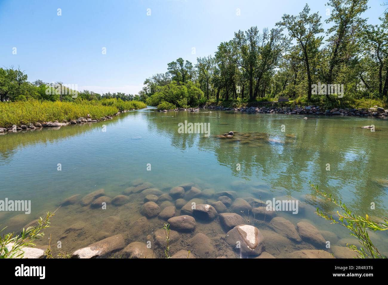 Bow River views in Calgary, Alberta during summer time with secluded ...