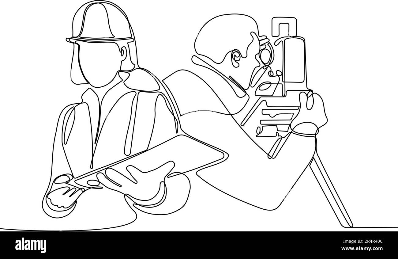 Close up of Caucasian worker with helmet on head using tablet for work ...