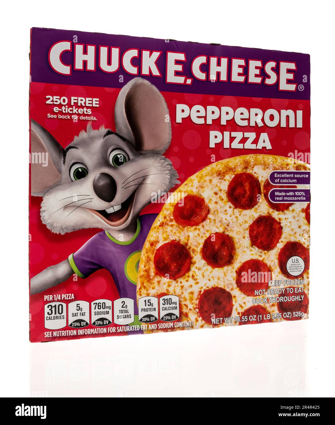 Winneconne, WI - 16 April 2023: A package of Chuck E Cheese pepperoni ...
