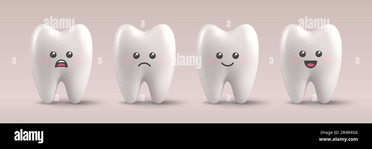 Vector 3d Realistic Tooth Set, Different Emotions, Face Expressions ...
