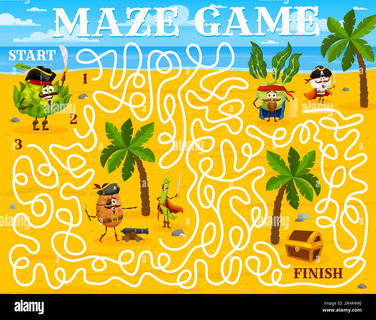 Labyrinth maze, help cartoon vegetable pirates and corsairs find ... Labyrinth maze, help cartoon vegetable pirates and corsairs find ...