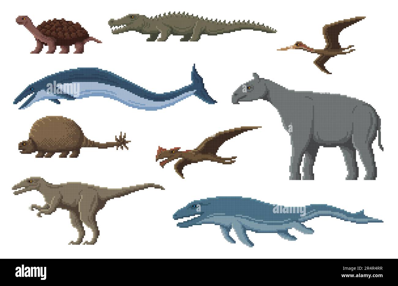 Pixel dinosaur characters. 8 bit pixel art game dino animals ...