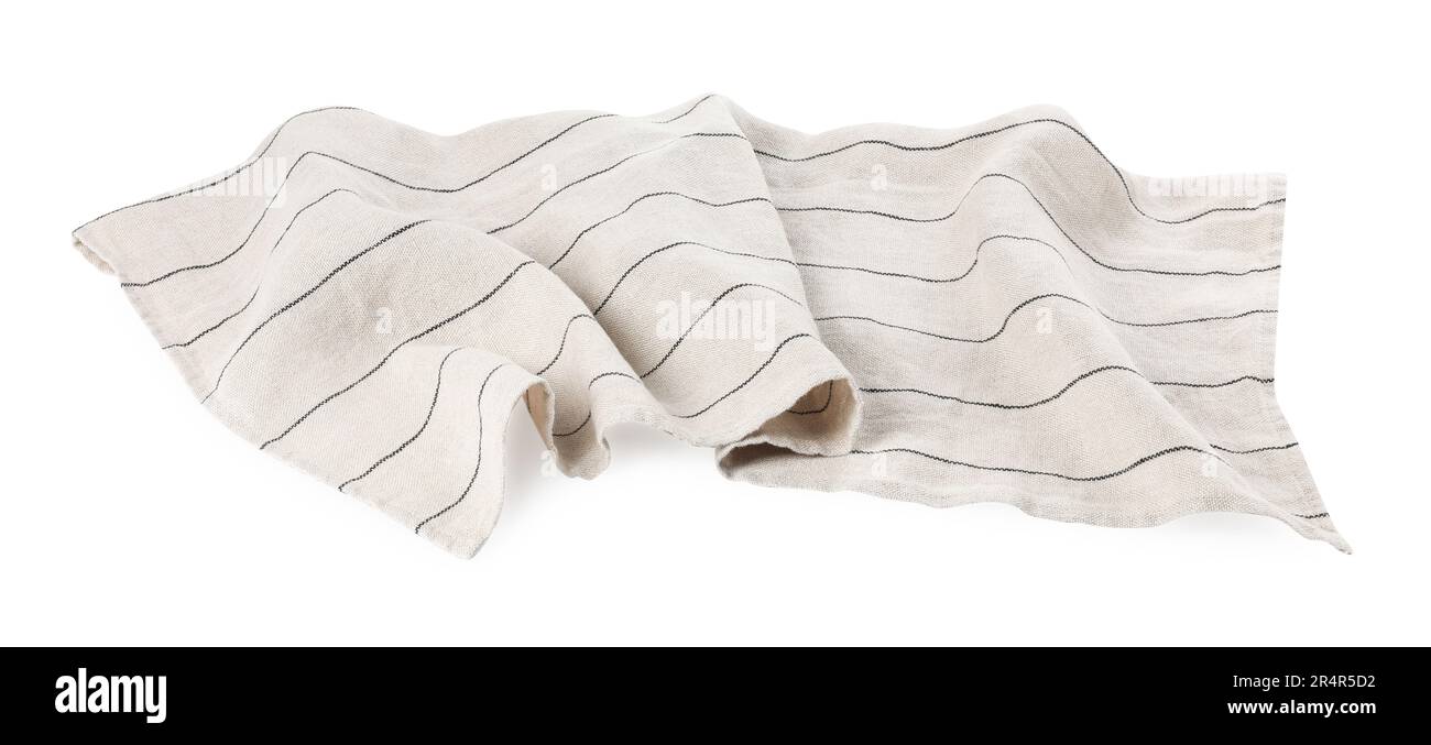 Striped fabric napkin lying on white background Stock Photo - Alamy