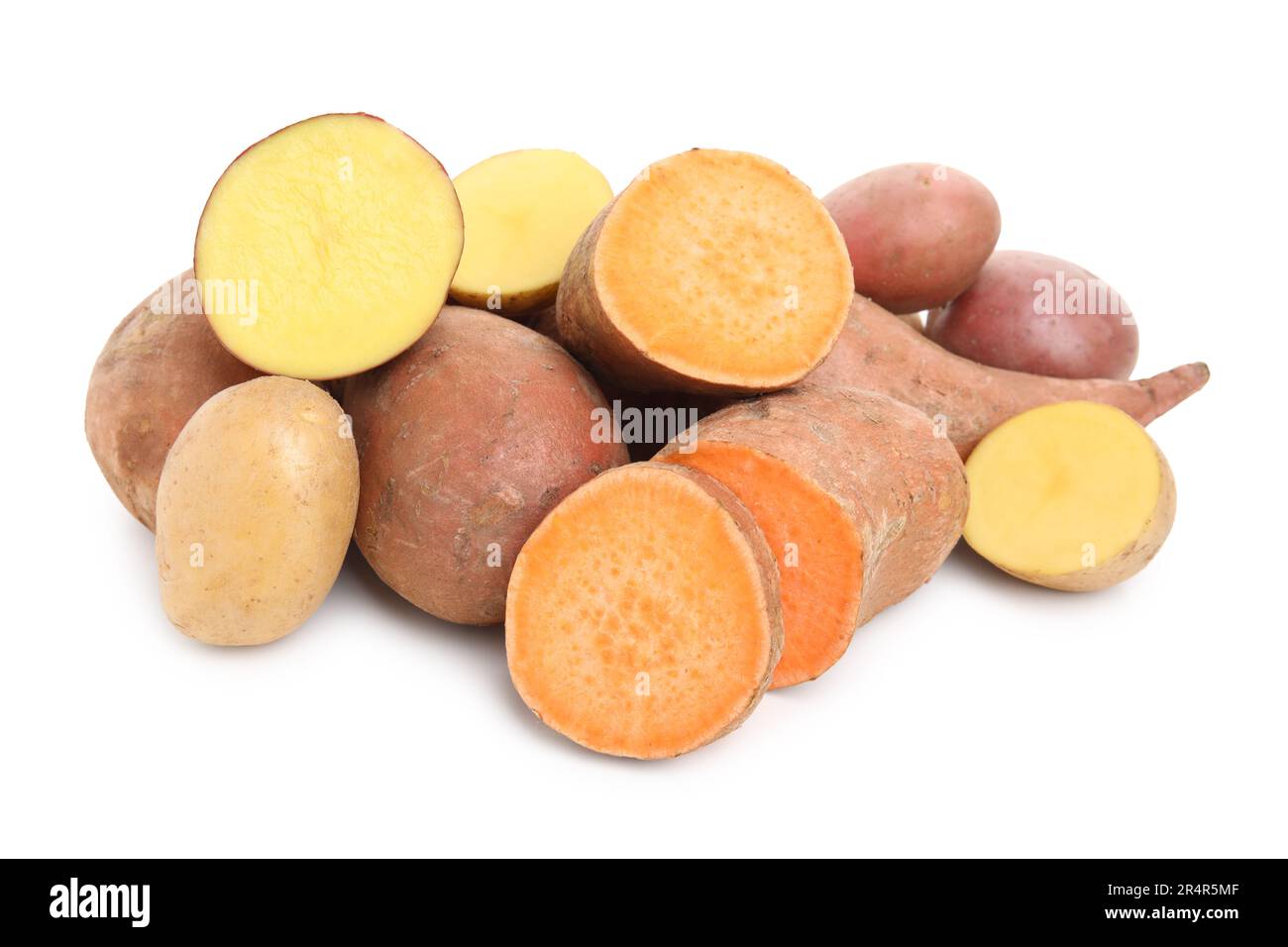 Different types of fresh potatoes on white background Stock Photo - Alamy