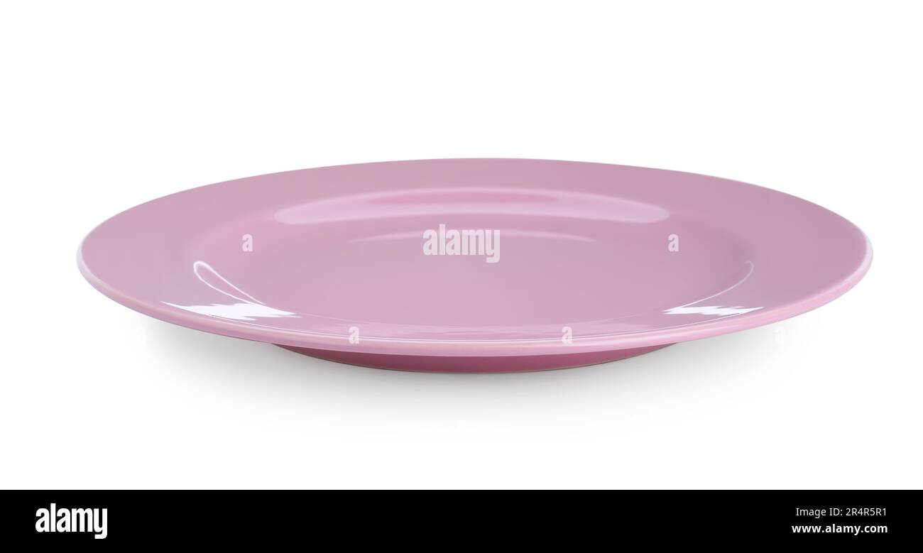 Empty pale pink ceramic plate isolated on white Stock Photo - Alamy