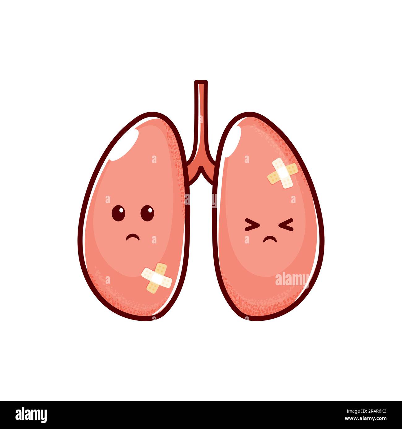 Cartoon sick lungs character, injured unhealthy human organ, vector ...