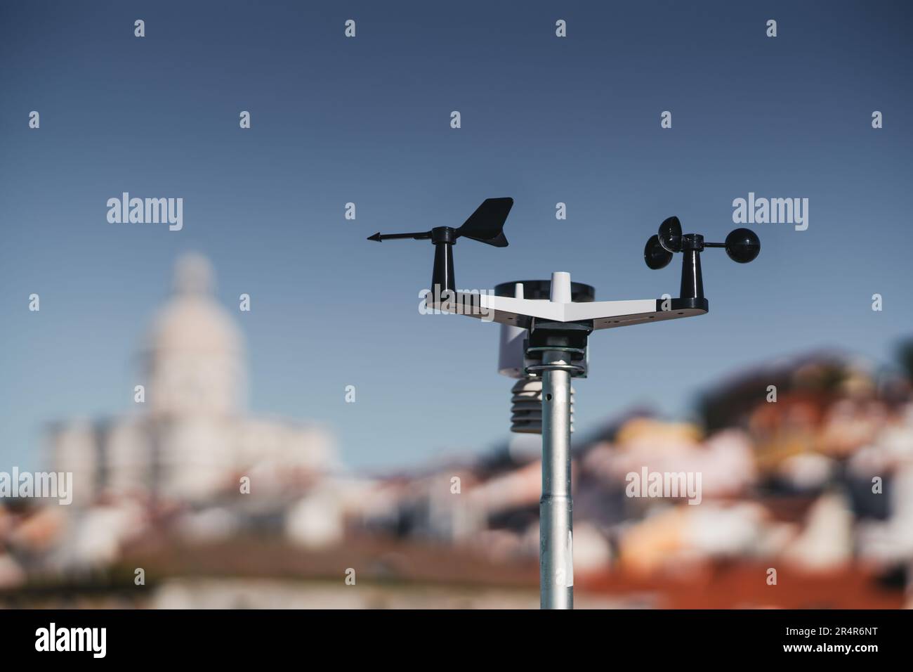 Aesthetic Wireless Weather Station: Selective focus on sleek metallic ...