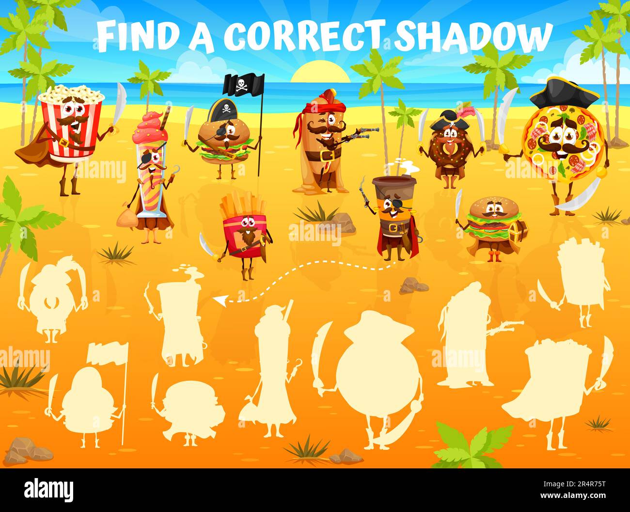 Find a correct shadow of cartoon pirates fastfood characters on ...