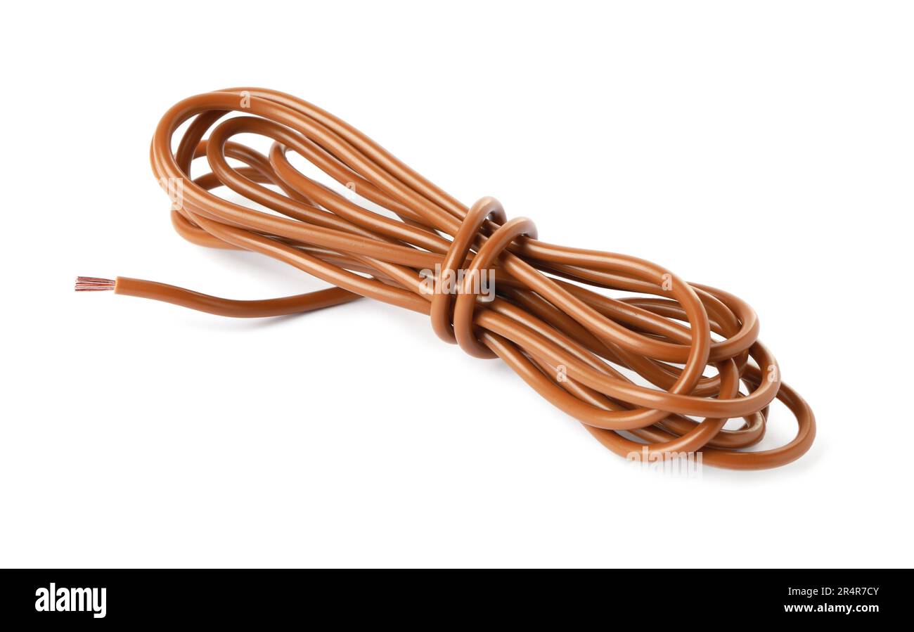 One new electrical wire isolated on white Stock Photo - Alamy