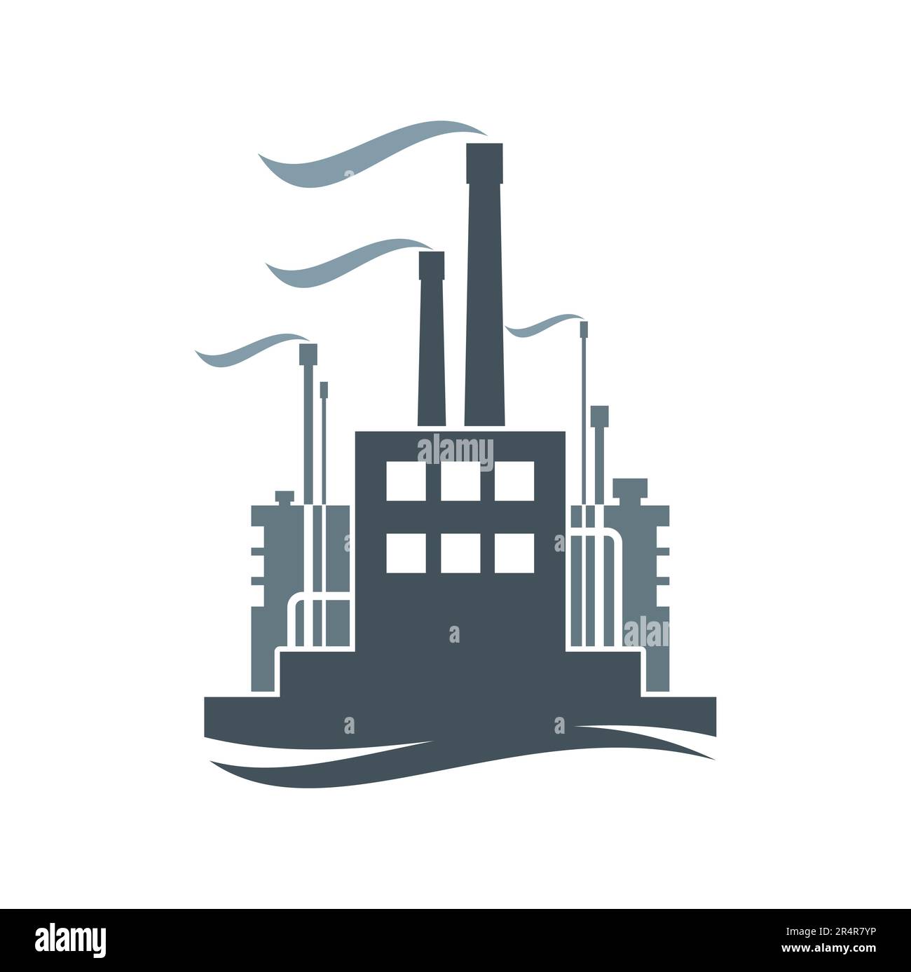 Factory icon, power plant industrial building with chimney smoke ...