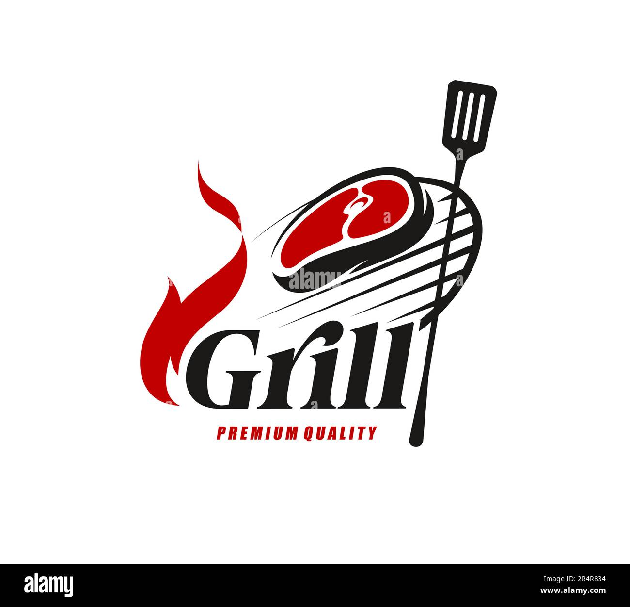 BBQ grill icon, barbecue restaurant sign with meat on fire, vector ...