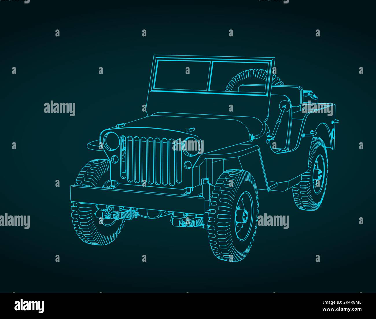 Stylized vector illustration of blueprint of all-terrain vehicle Stock ...