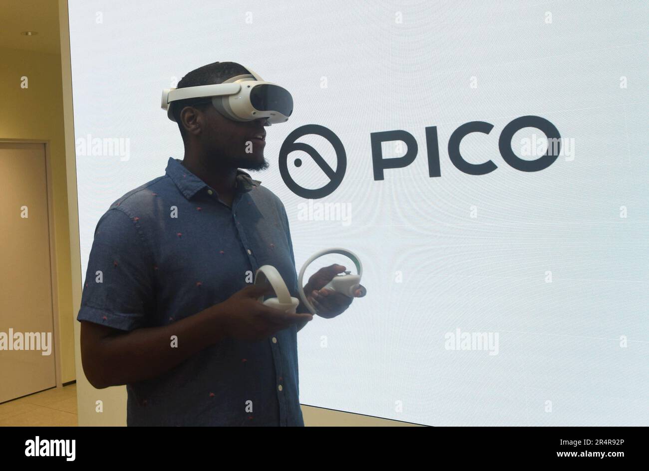 HANGZHOU, CHINA - MAY 29, 2023 - Customers experience VR glasses at a ByteDance PICO store in ...