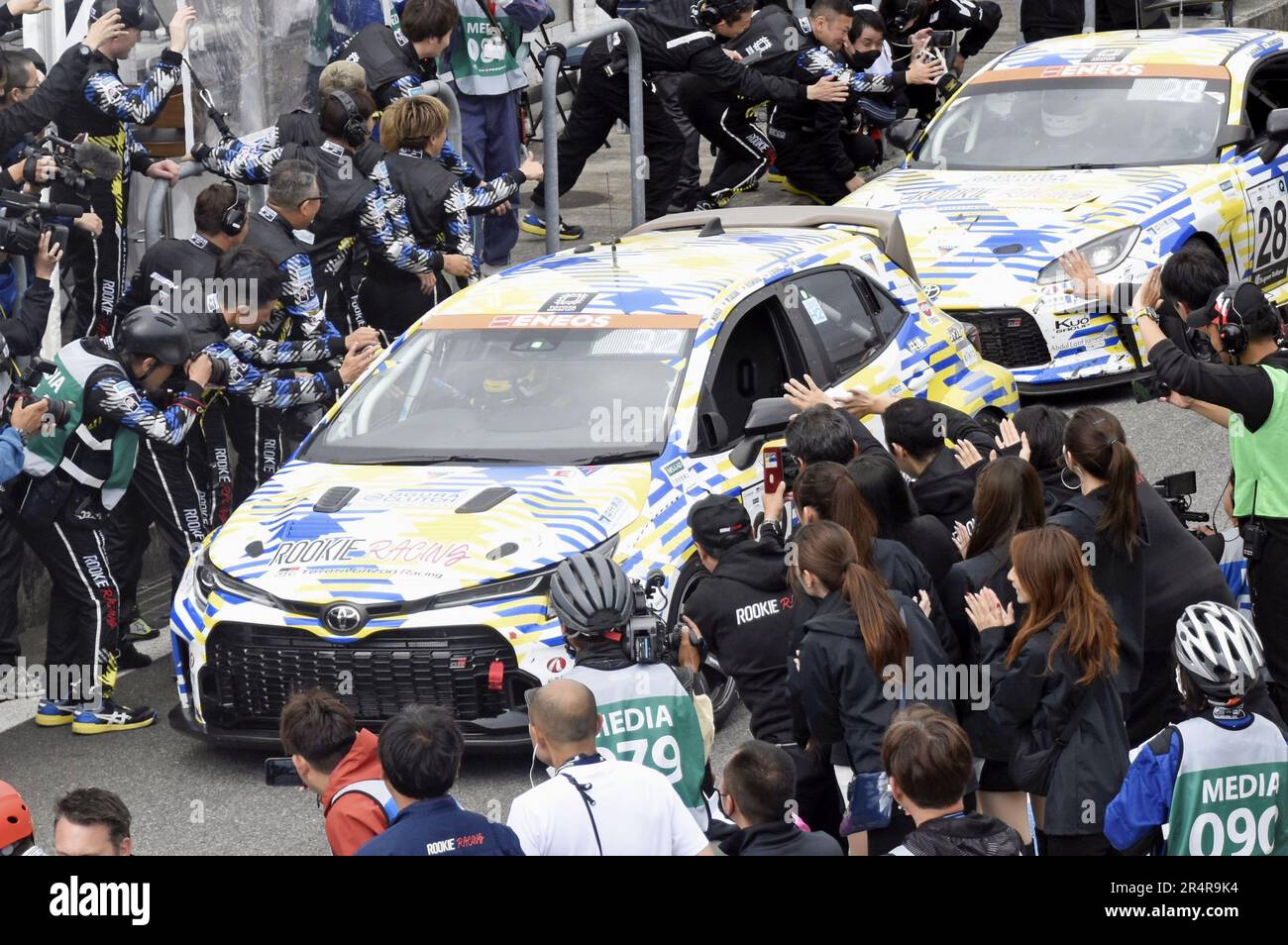 A Toyota racing car powered by liquid hydrogen completes a 24-hour ...