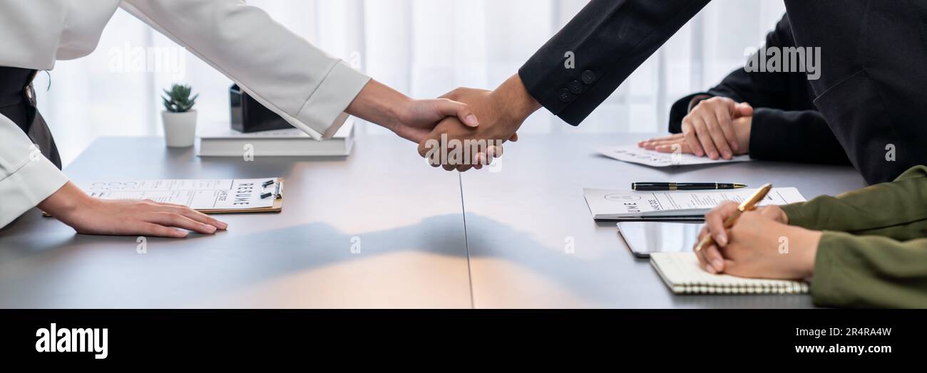 Interviewer handshaking the applicant hi-res stock photography and ...