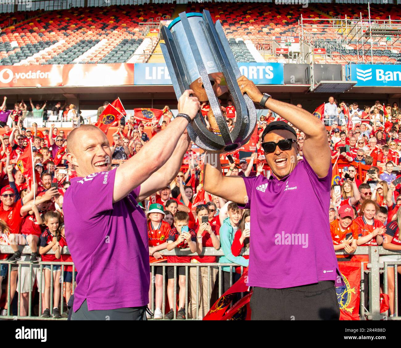 Limerick, Ireland. 30th May, 2023. Keith Earls and Simon Zebo raise the ...