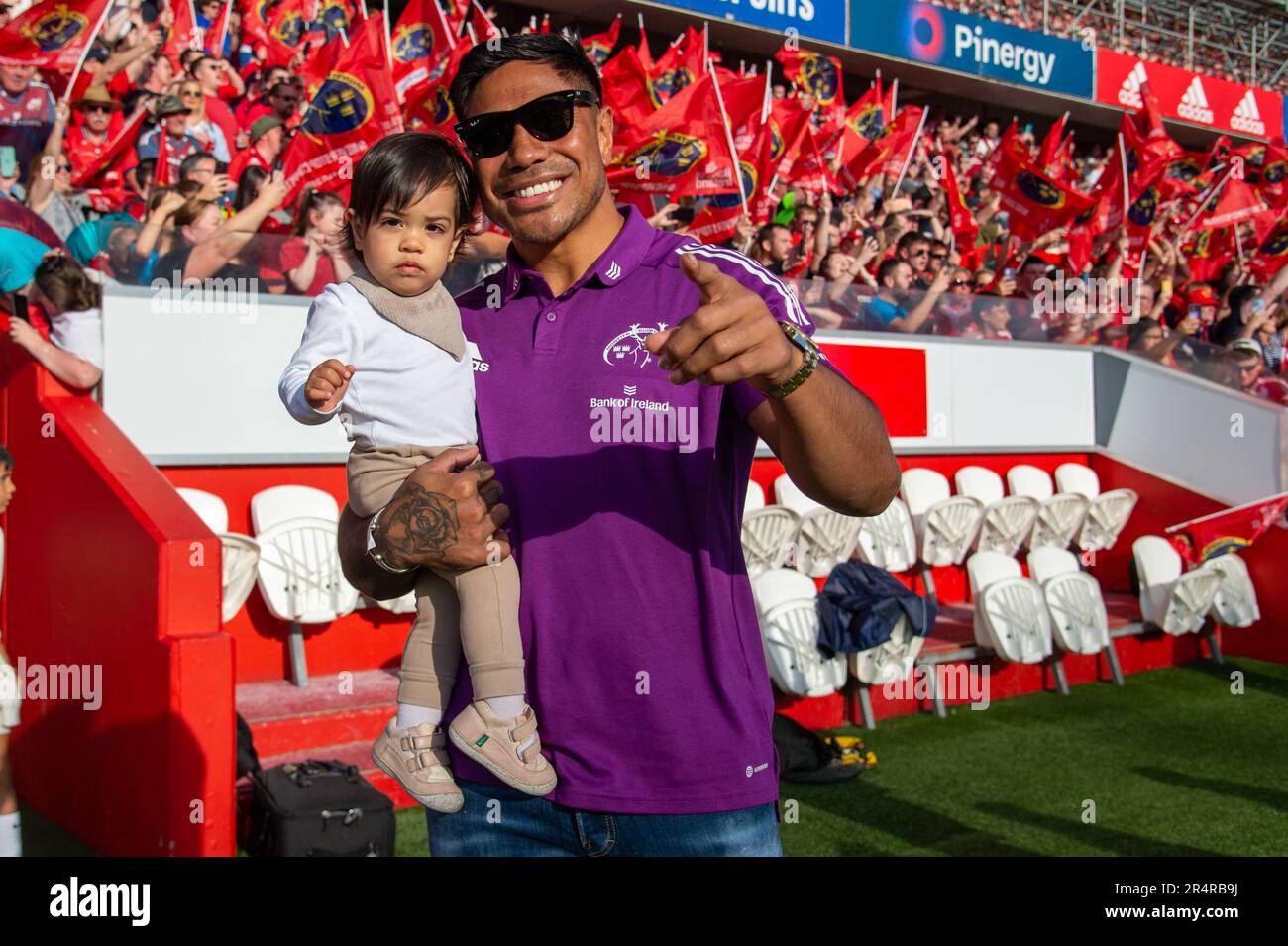Limerick, Ireland. 29th May, 2023. Malakai Fekitoa with his daughter ...