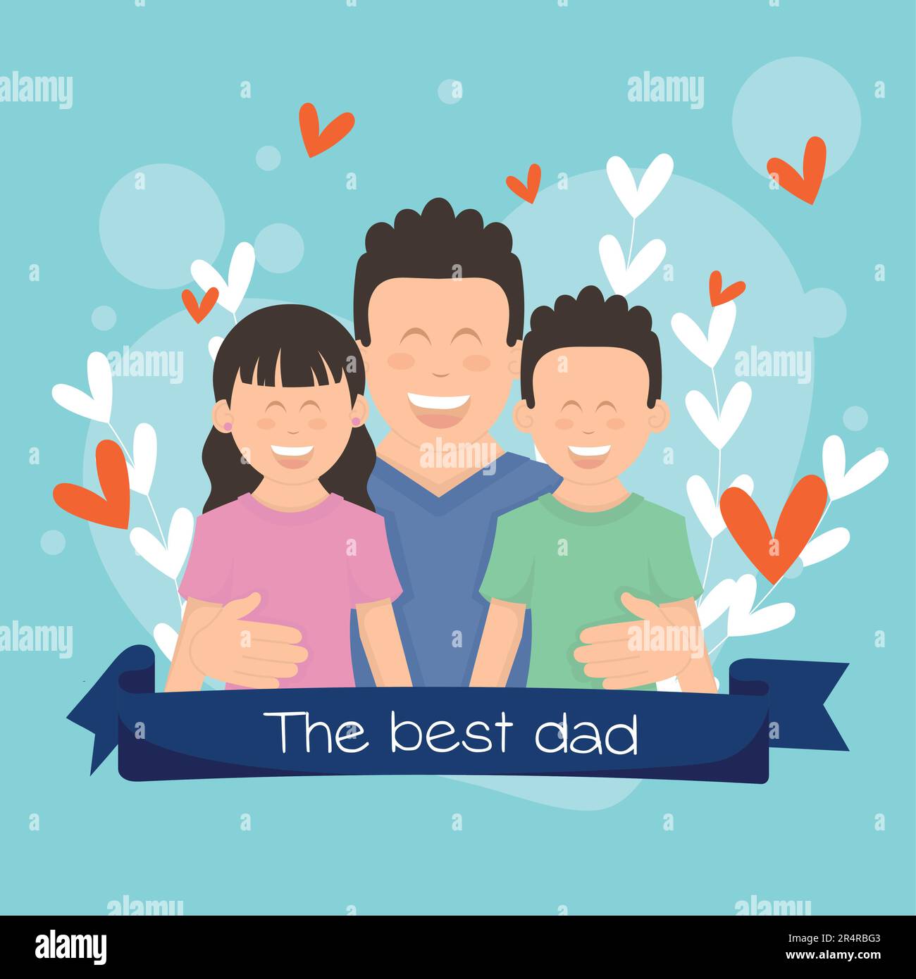 Cute father character hugging his children Happy father day Vector ...