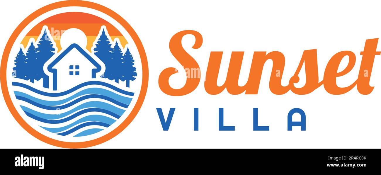 Modern Sunset Villa Real Estate Tree logo design Stock Vector Image ...