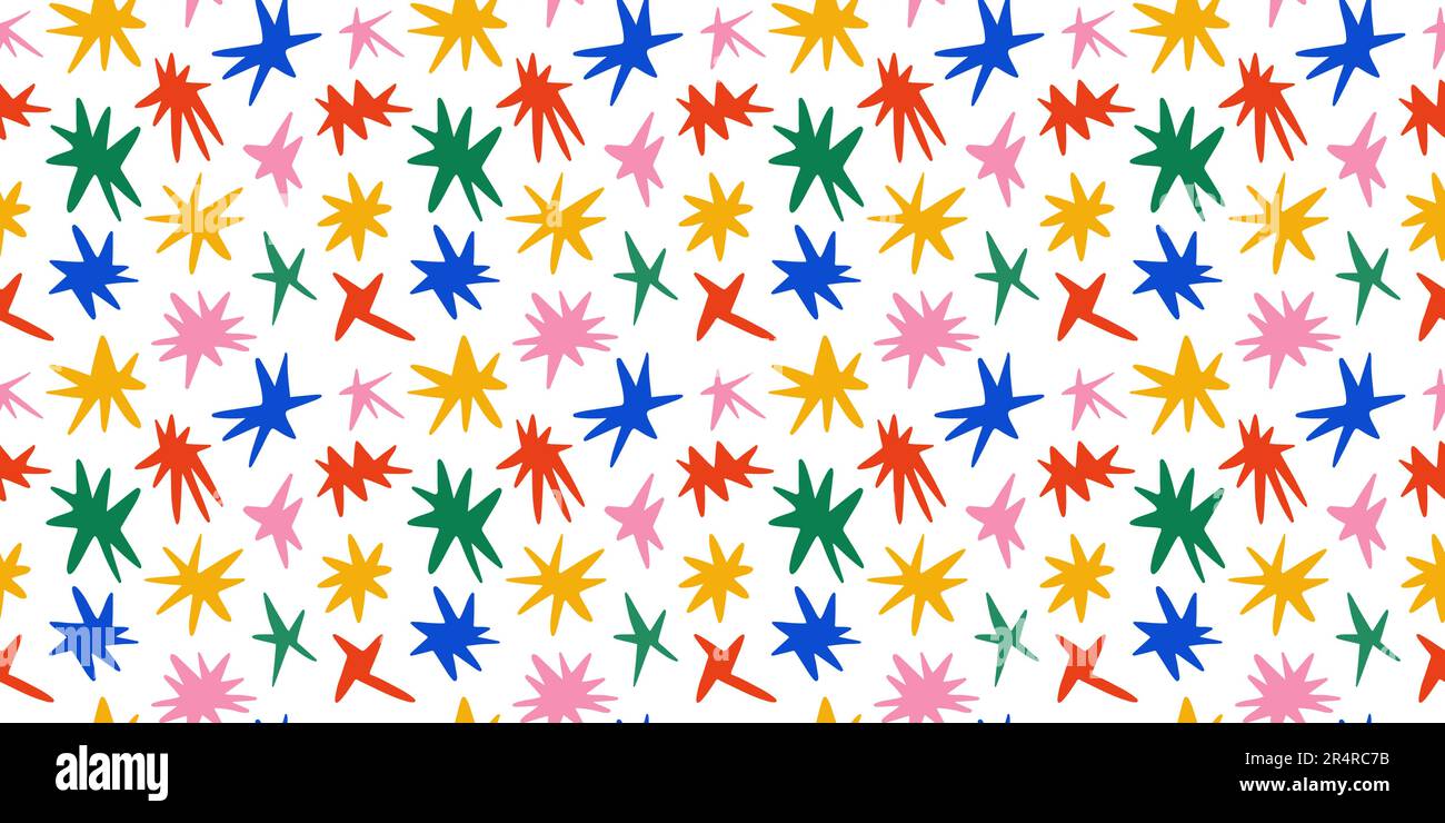 Hand drawn sparks seamless pattern. Colorful twinkles repeating ...