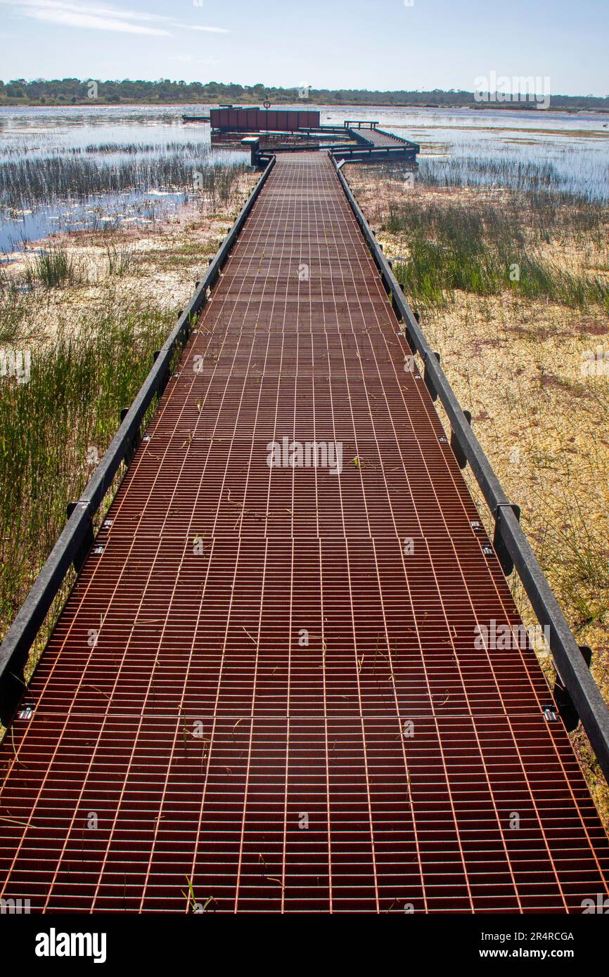 Metal walkway at the Tae Rak Agricultural Centre on Lake Condah, part ...