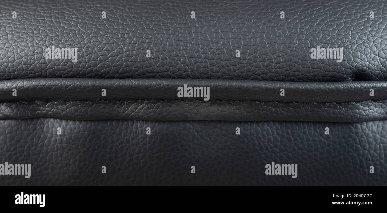 Black leather line with stitches macro close up view Stock Photo - Alamy