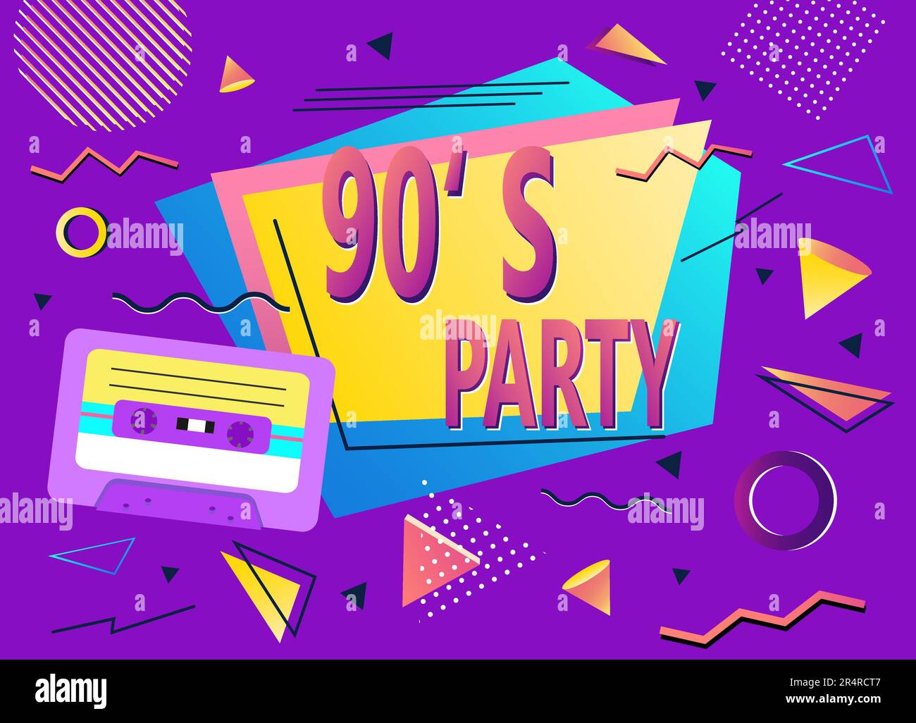 Bright vintage poster from the 90s and 80s. Cassette to the tape ...
