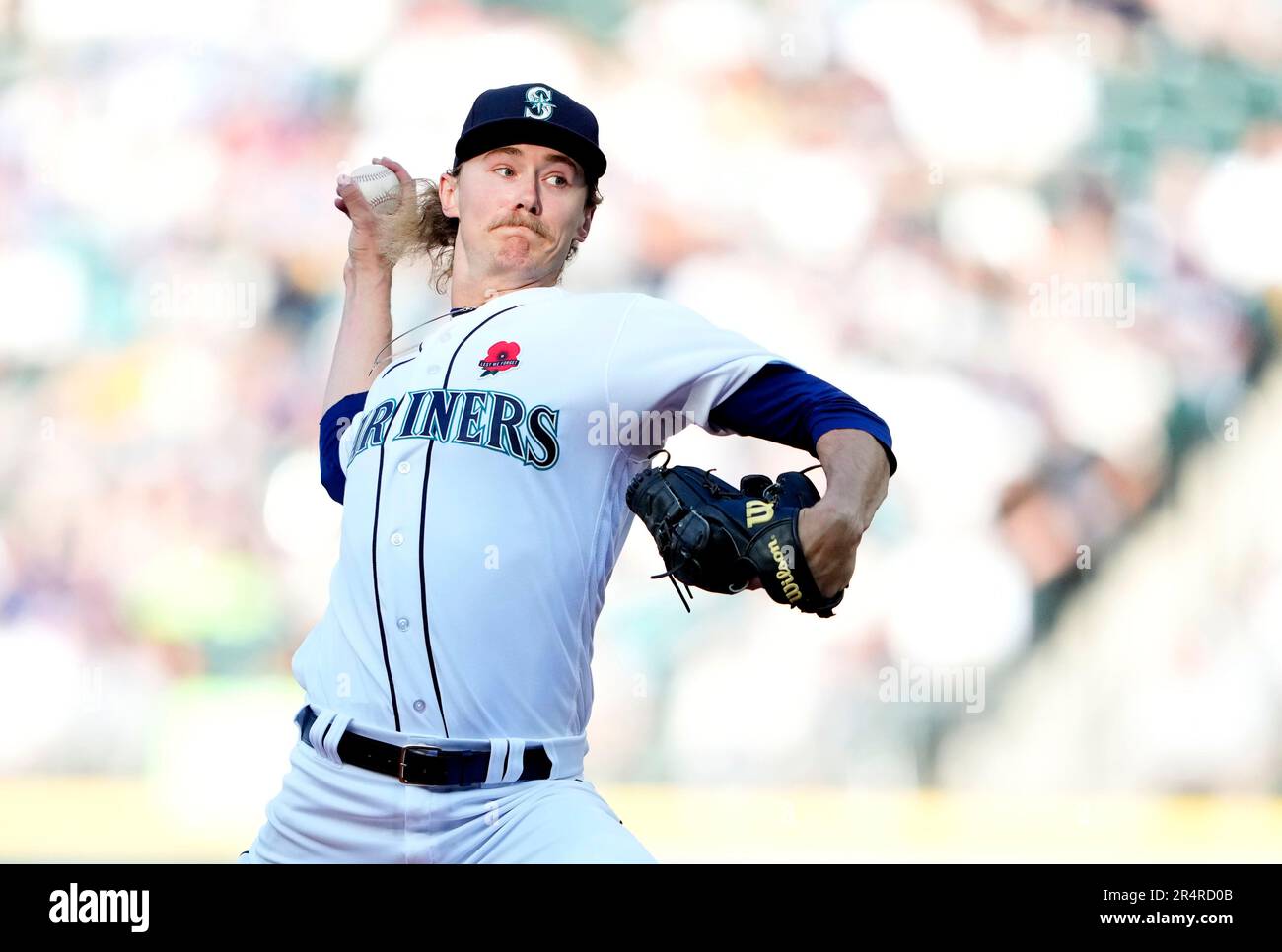 Seattle Mariners starting pitcher Bryce Miller throws against the New ...