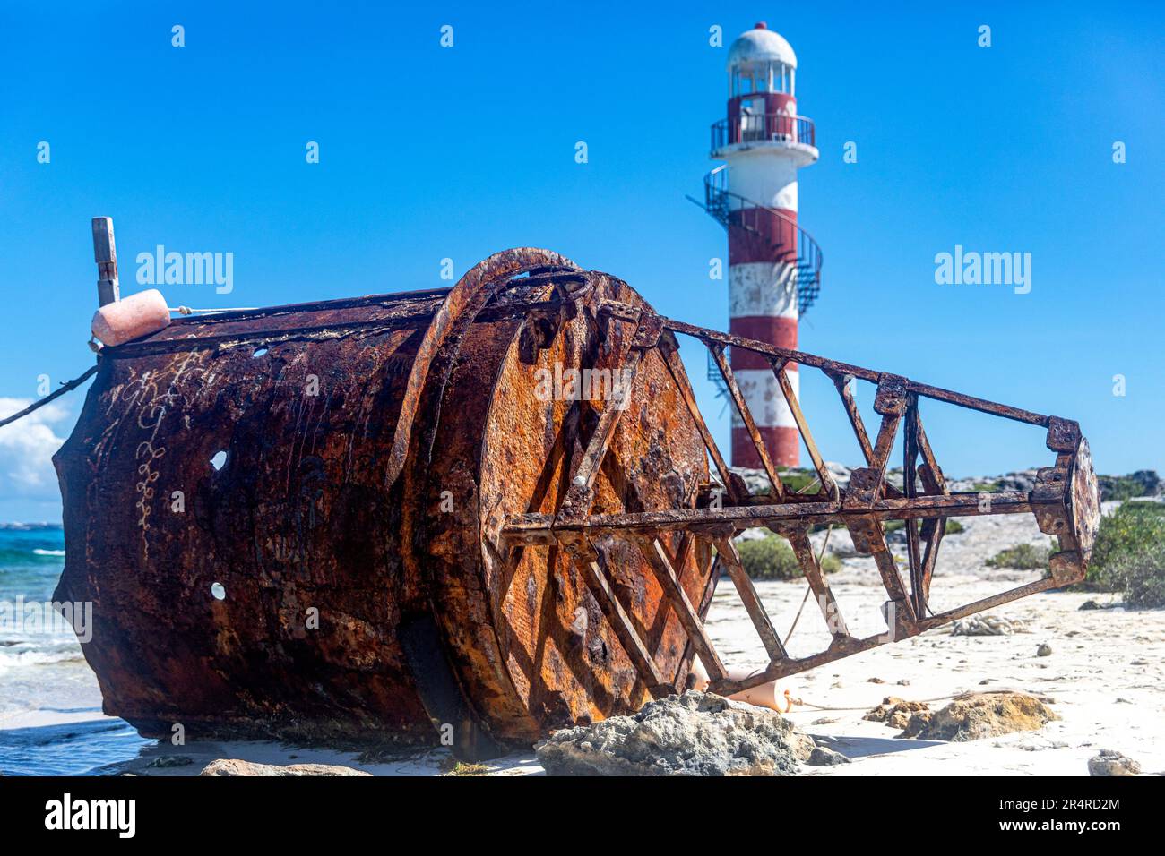 Point Cancun maritime buoy and lighthouse on a paradisiacal turquoise ...