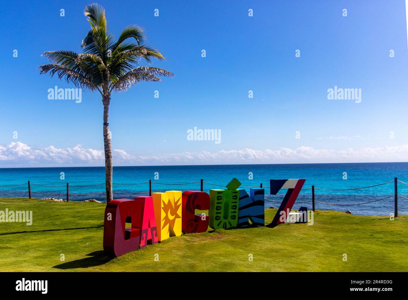 Panoramic view of the path and boardwalk on a cliff in Cancun on the ...