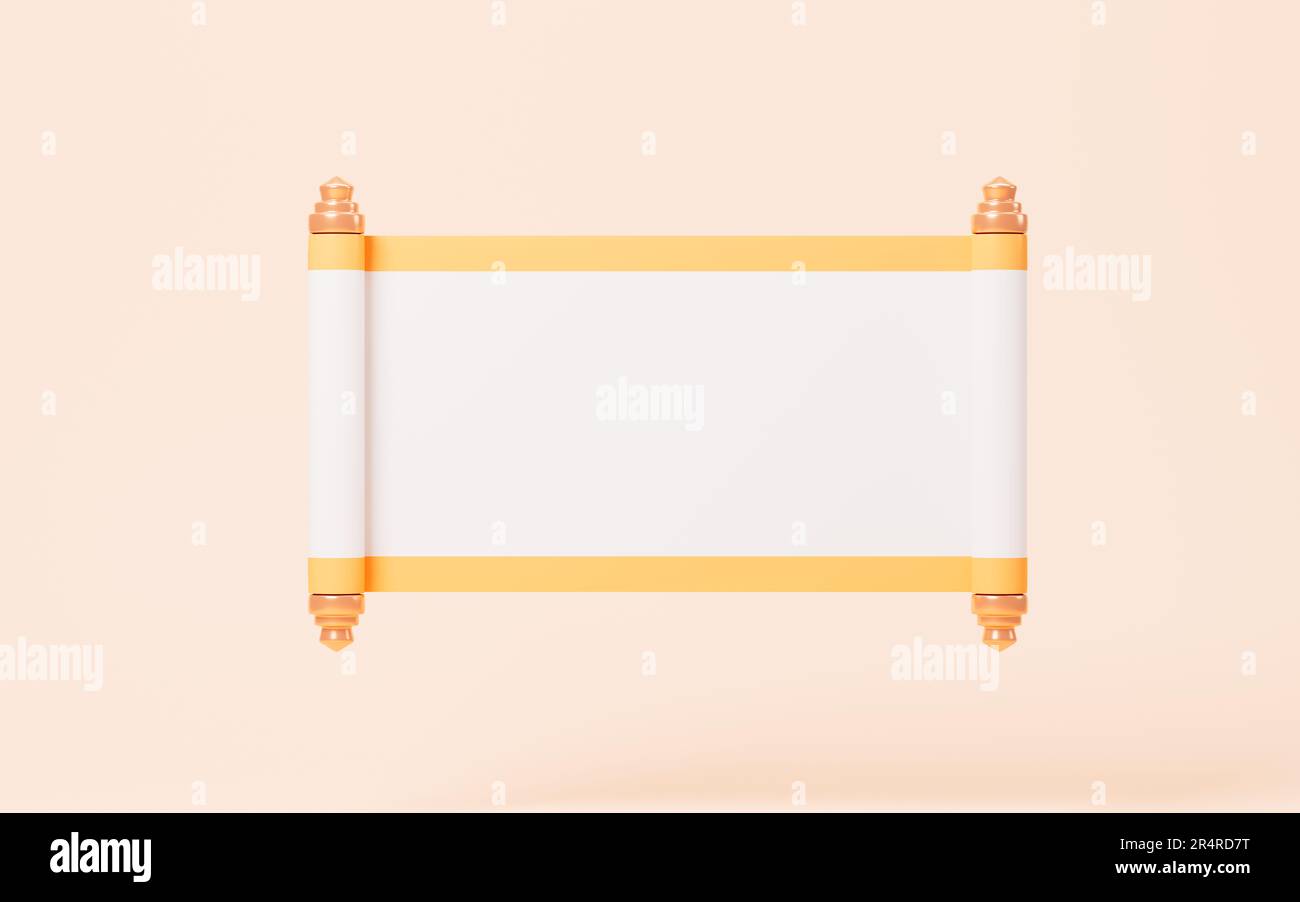 Empty opening scroll on the yellow background, 3d rendering. Digital ...