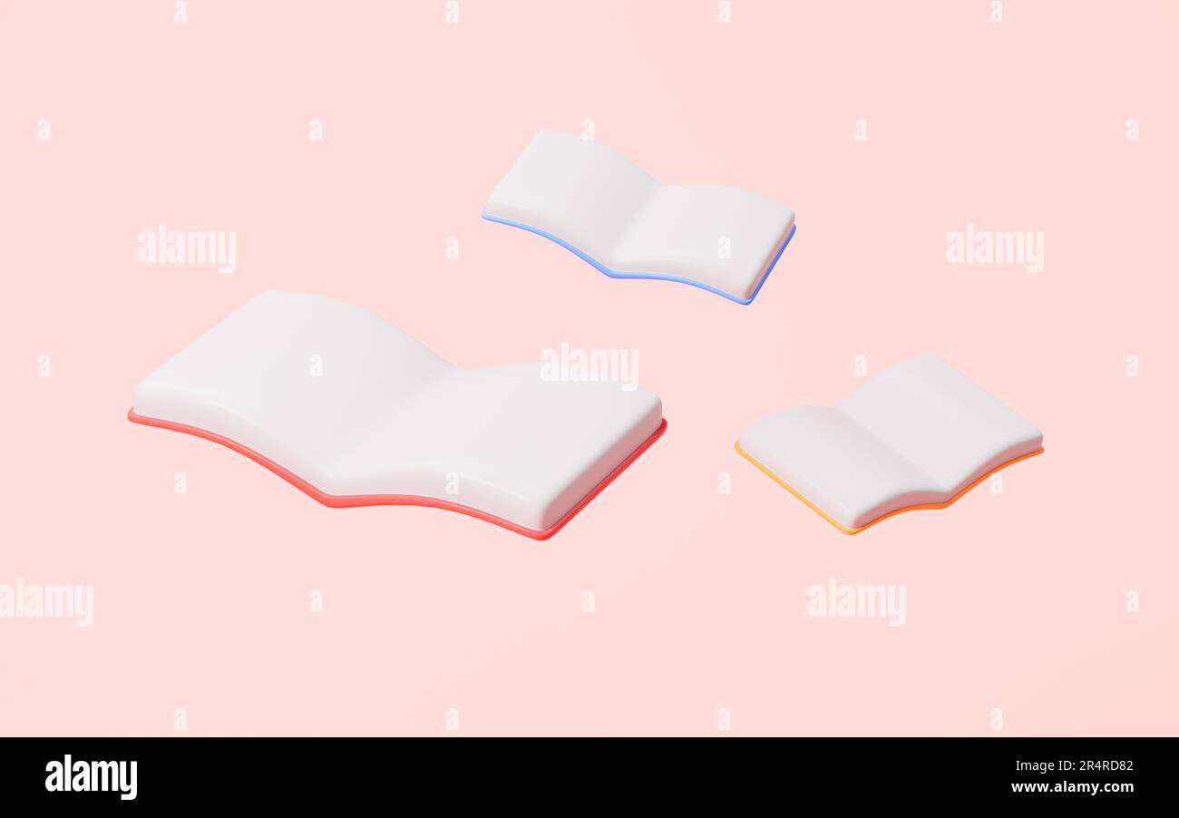 Cartoon opening books in the pink background, 3d rendering. Digital ...