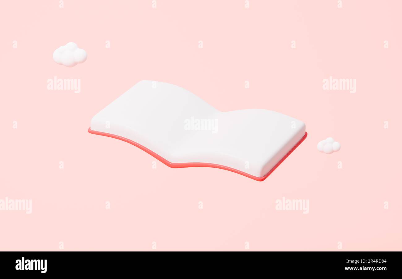 Cartoon opening book in the pink background, 3d rendering. Digital ...