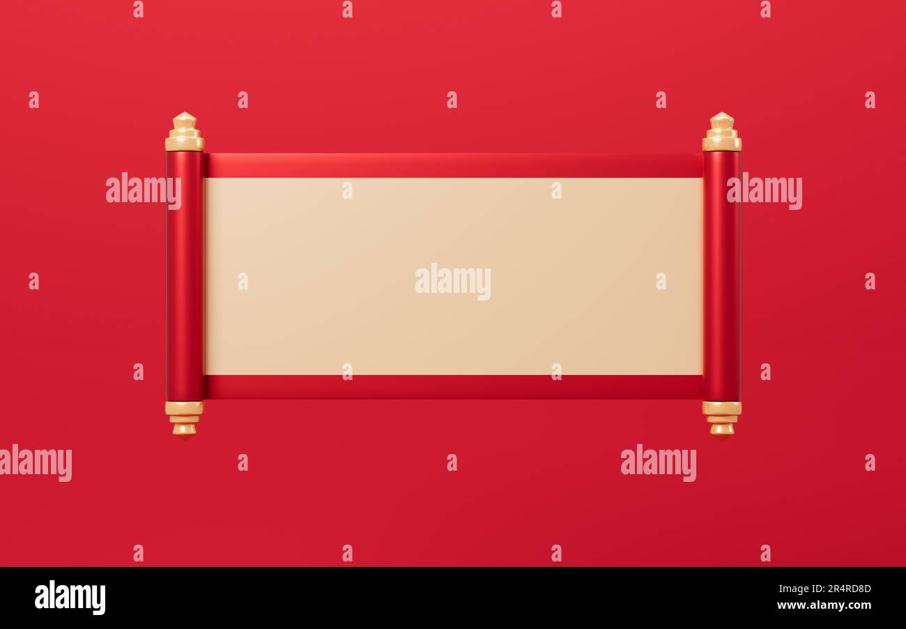Red empty opening scroll on the red background, Spring Festival theme ...