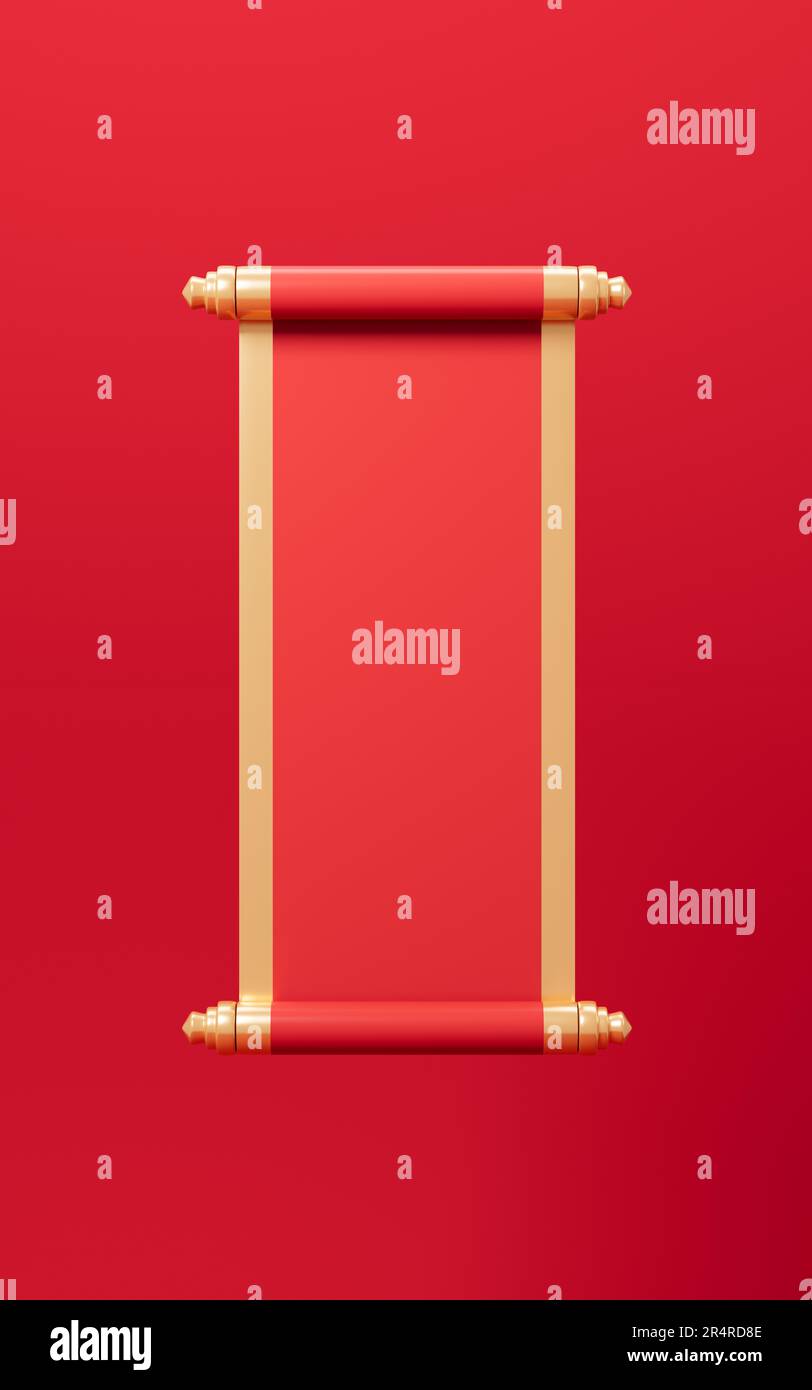 Red empty opening scroll on the red background, Spring Festival theme ...