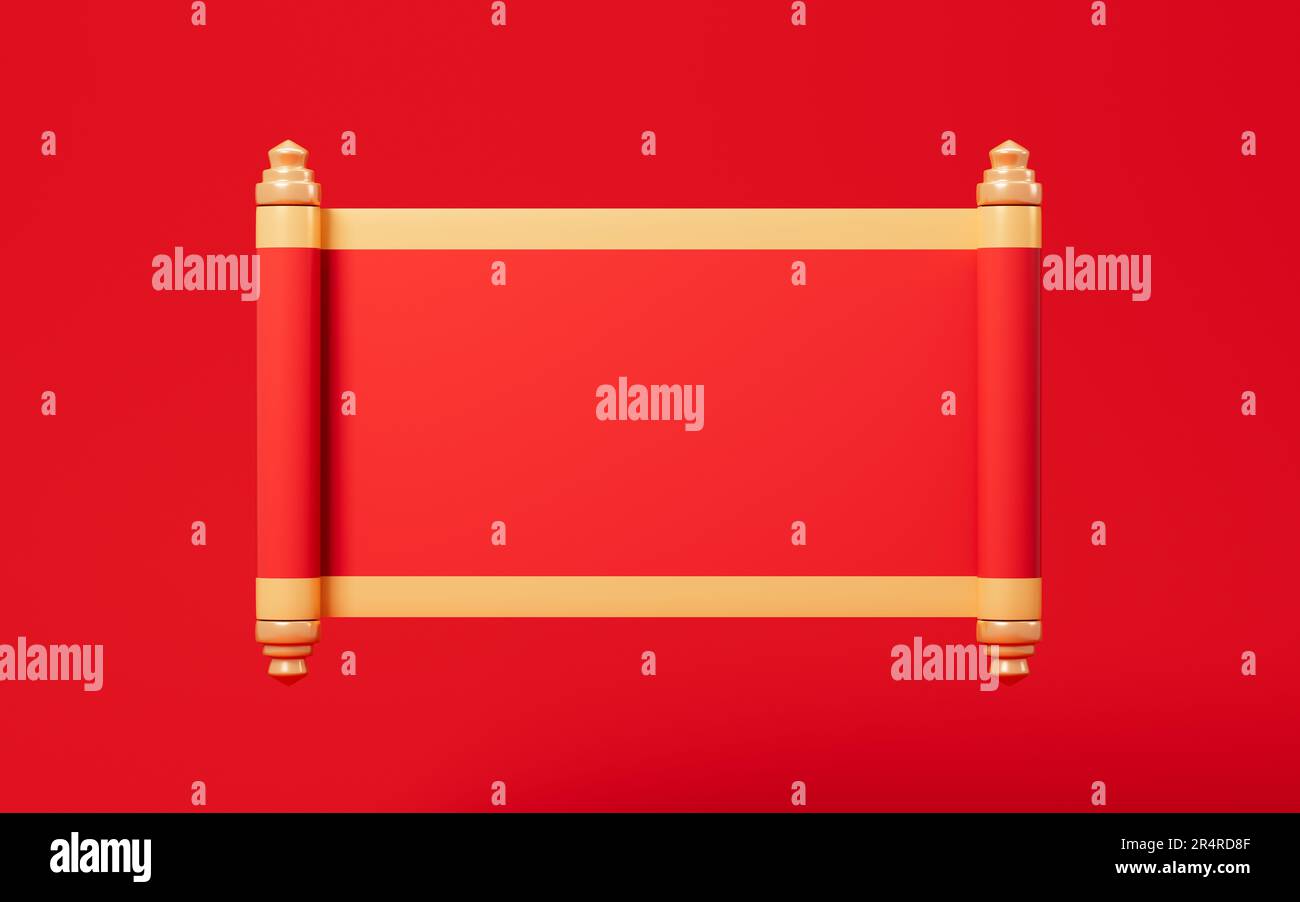 Red empty opening scroll on the red background, Spring Festival theme ...