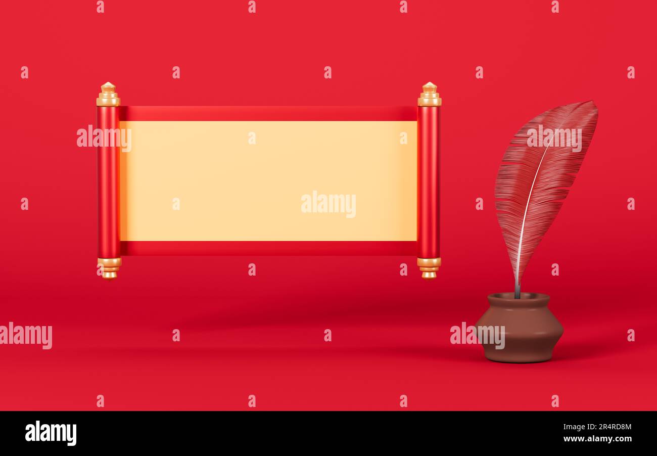 Red empty opening scroll on the red background, Spring Festival theme ...
