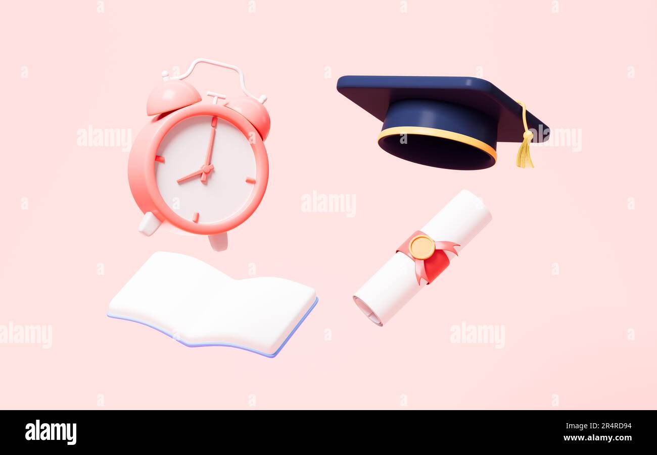 Graduate high school, college or university cap and scroll on the blue ...