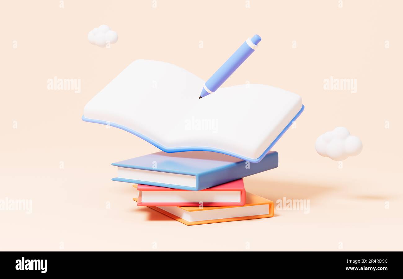 Cartoon books in the yellow background, 3d rendering. Digital drawing ...