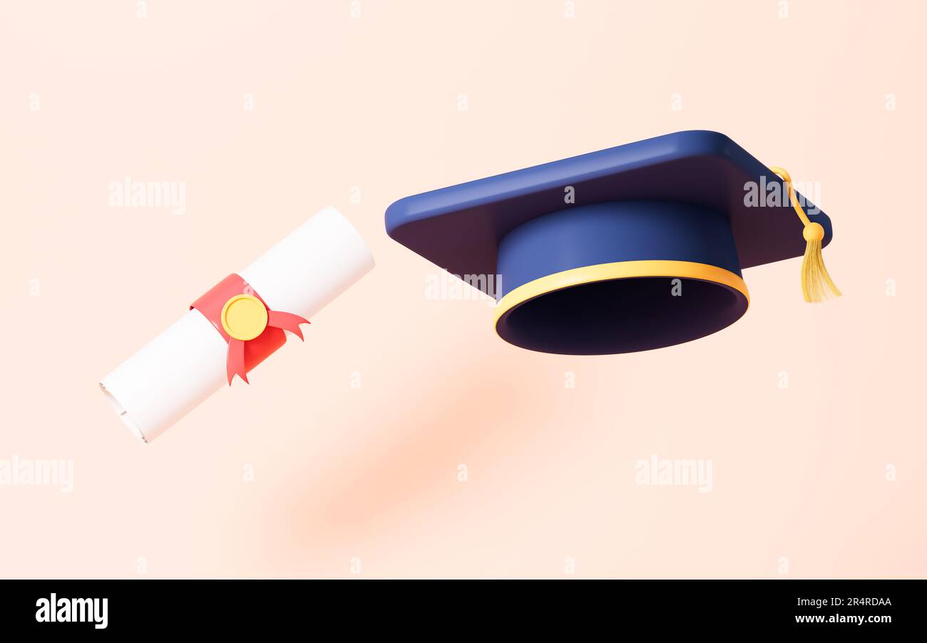 Graduate high school, college or university cap and scroll on the ...