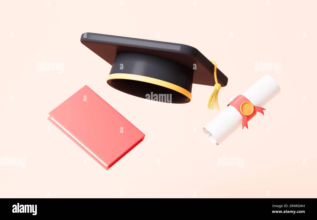 Graduate high school, college or university cap and scroll on the ...