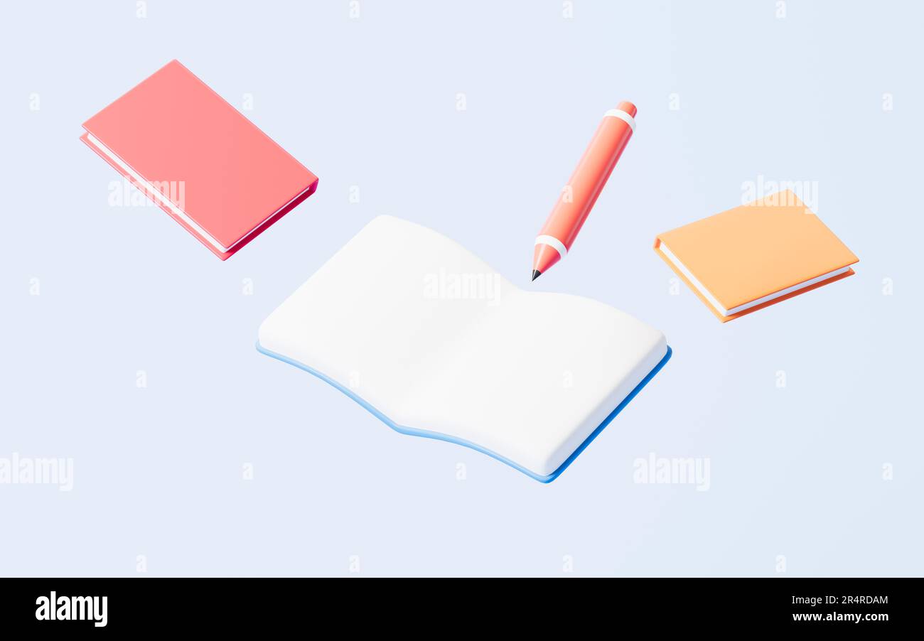 Cartoon books in the blue background, 3d rendering. Digital drawing ...