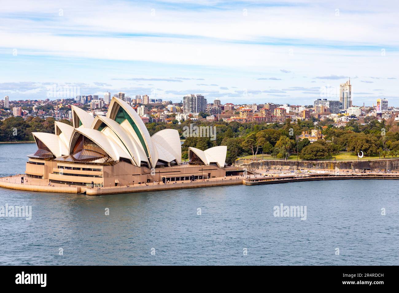 Sydney Opera House viewed from the harbour bridge and Sydney harbour ...